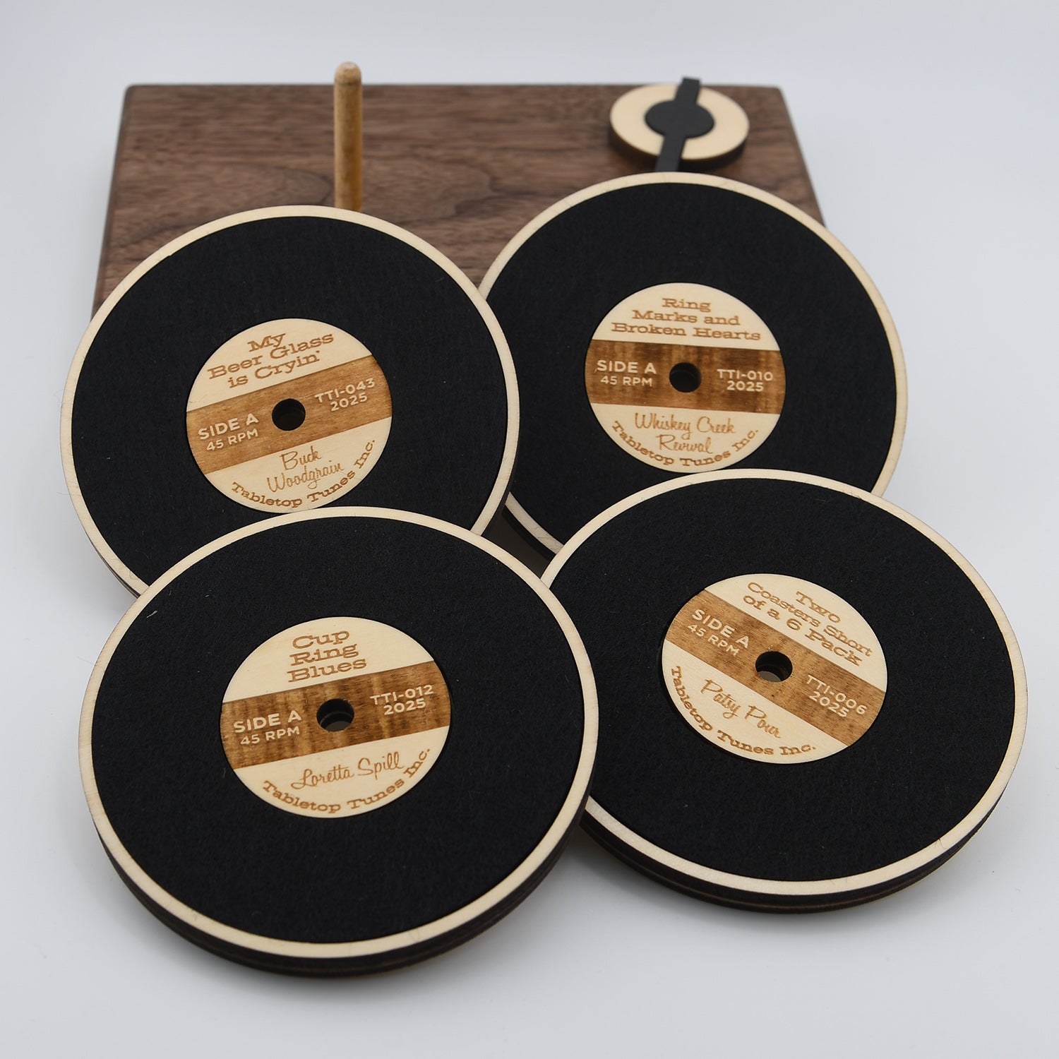 Record Player Coasters and Holder – Pew Pew Lasercraft, LLC